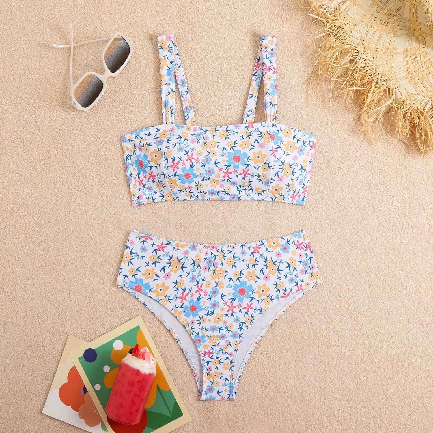 Square neck flower print cami bikini swimwear – MUDSWEET
