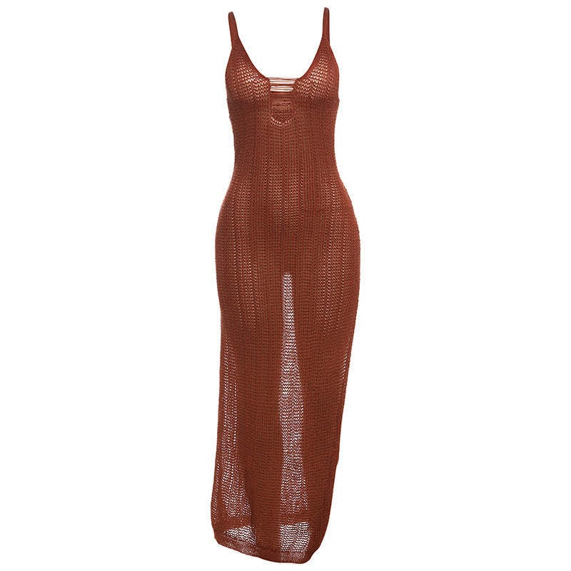 Hollow out u neck see through slit cami maxi dress – MUDSWEET