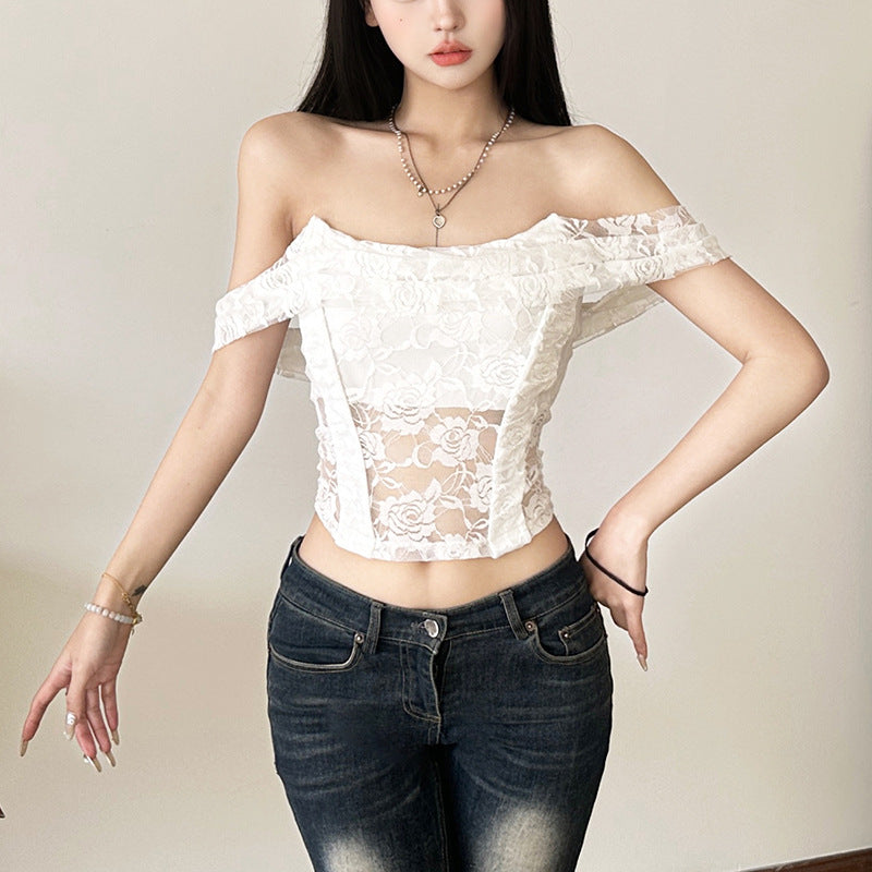 Off shoulder lace backless top – MUDSWEET