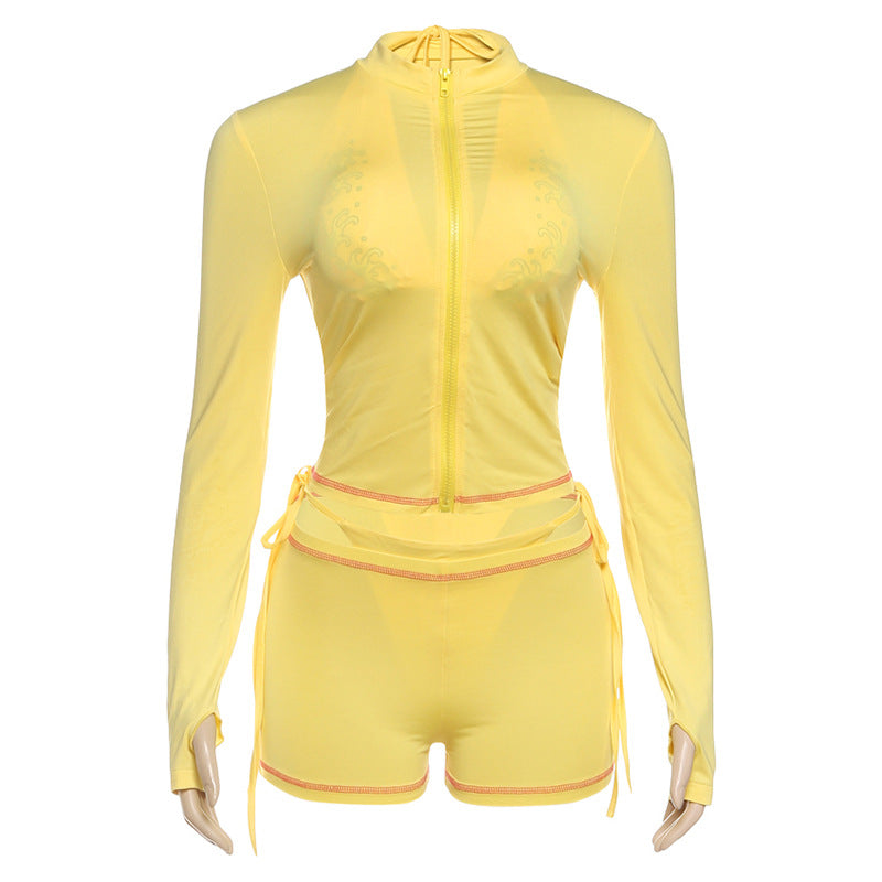 Long sleeve gloves zip-up stitch 4 piece pant set – MUDSWEET