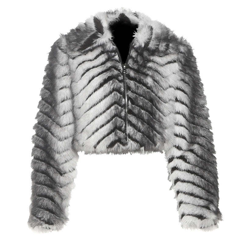 Long sleeve zip-up fluffy coat top – MUDSWEET