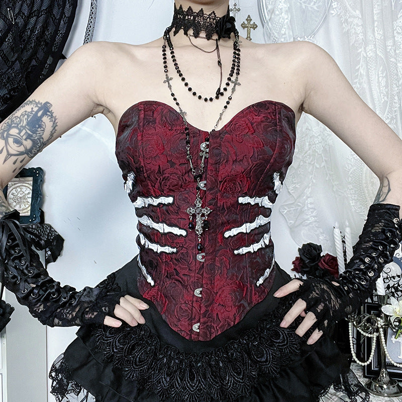Skeleton hand pattern corset button top – MUDSWEET