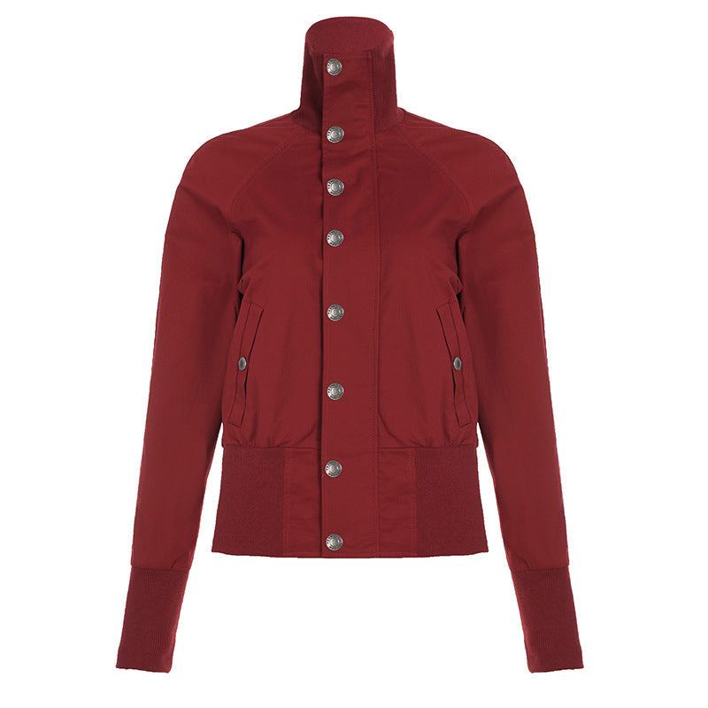 High neck long sleeve pocket button zip-up top – MUDSWEET