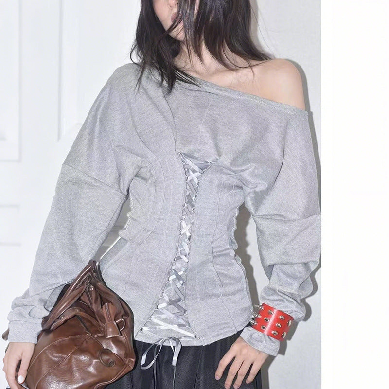 Off shoulder long sleeve lace up corset top – MUDSWEET