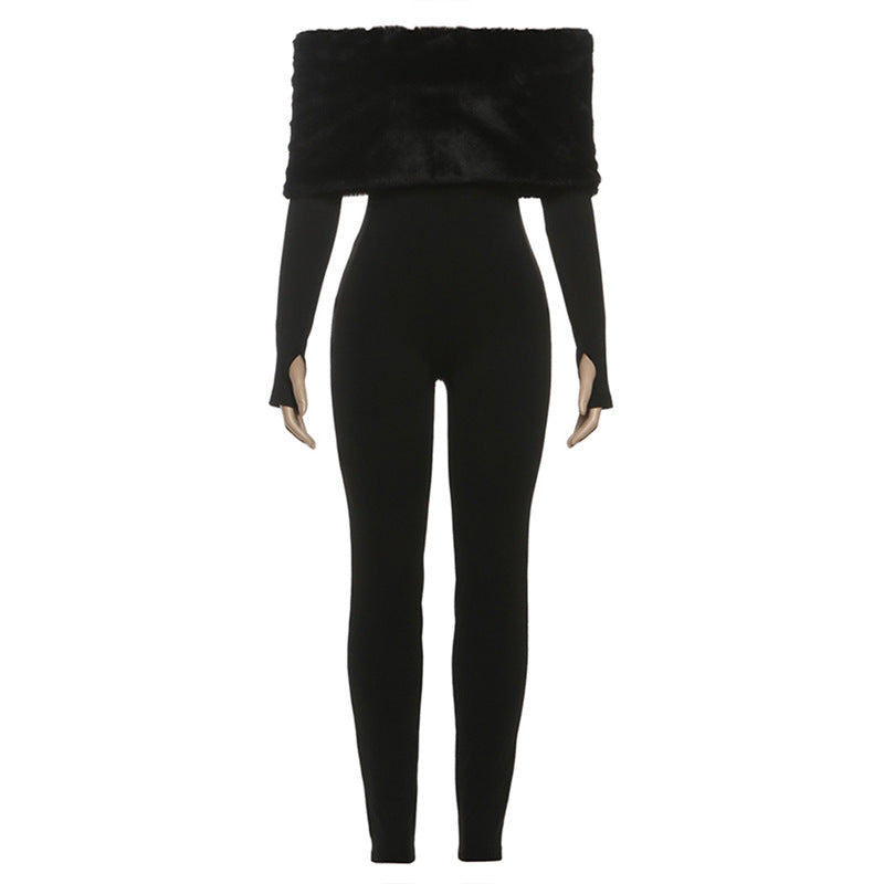 Off shoulder long sleeve fluffy jumpsuit – MUDSWEET