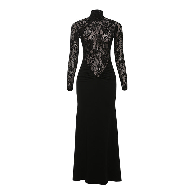 High neck long sleeve zip-up ruched maxi dress – MUDSWEET