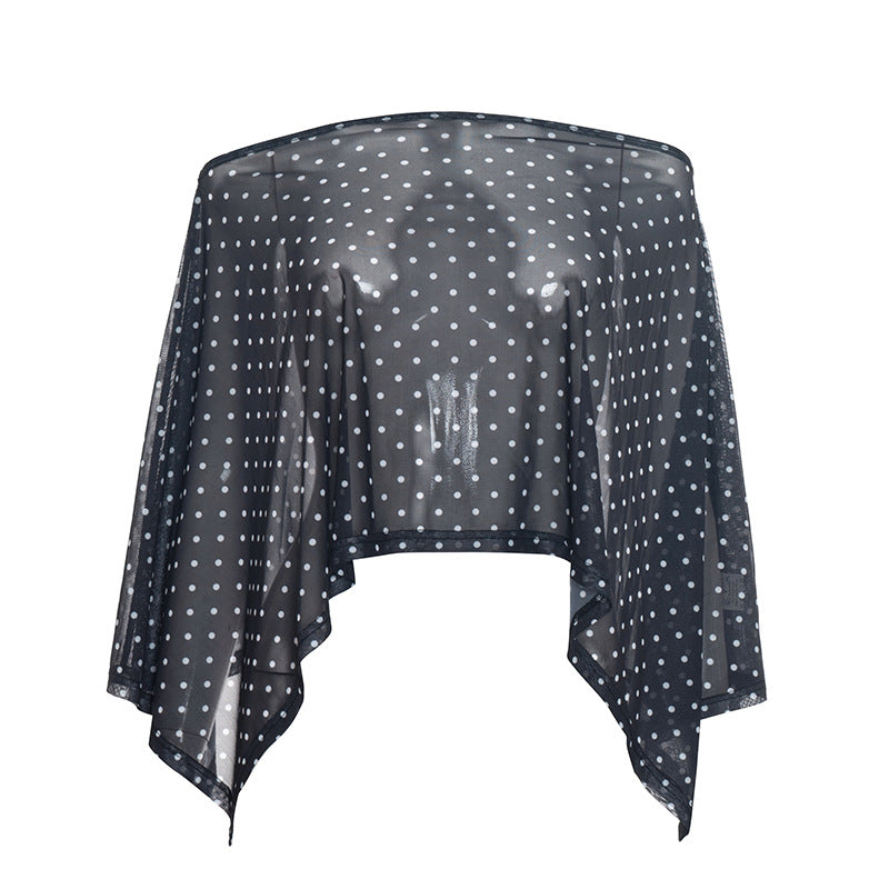 Polka dot see through off shoulder sheer mesh top – MUDSWEET