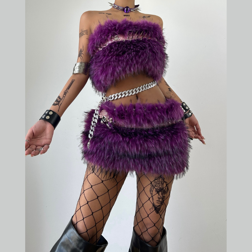 Fluffy skull applique tube mini skirt set – MUDSWEET