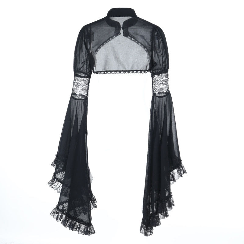 Long flared sleeve chiffon lace hem see through top – MUDSWEET