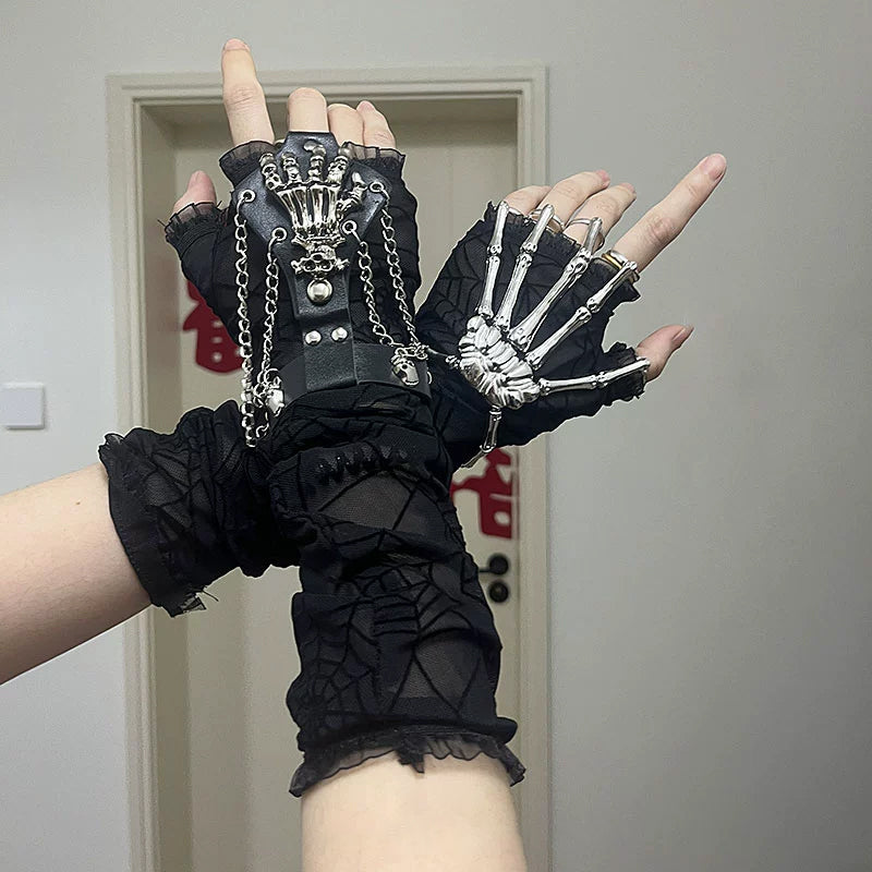 Metal chain skull hand decor gloves – MUDSWEET