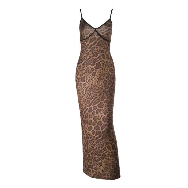 Leopard print v neck backless cami maxi dress – MUDSWEET