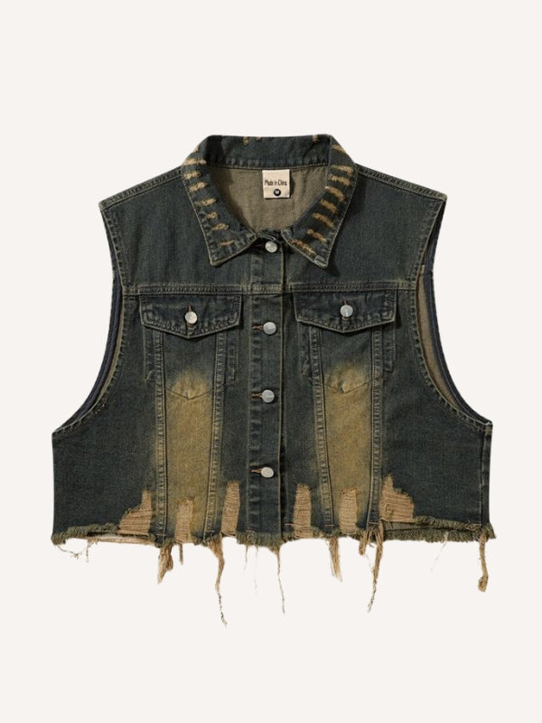 Distressed Frayed Hem Denim Vest – MUDSWEET