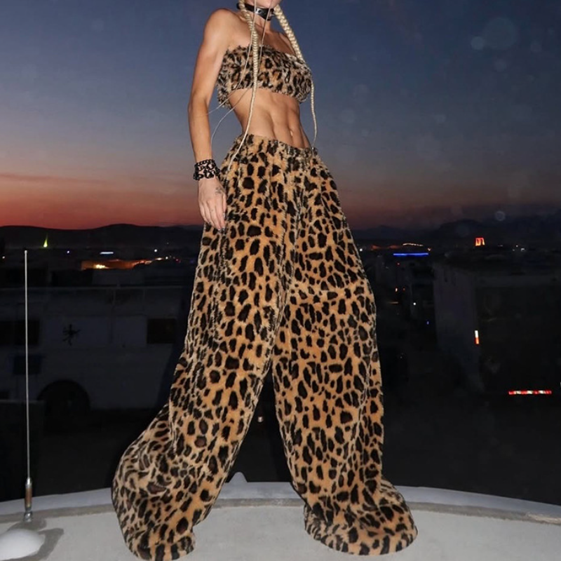 Leopard print fluffy tube pant set – MUDSWEET