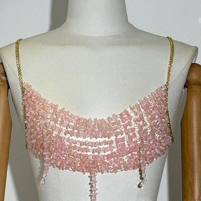 Metal chain beaded backless u neck cami top – MUDSWEET