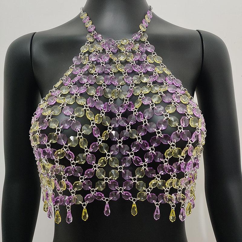 Halter hollow out crystal beaded crop top – MUDSWEET