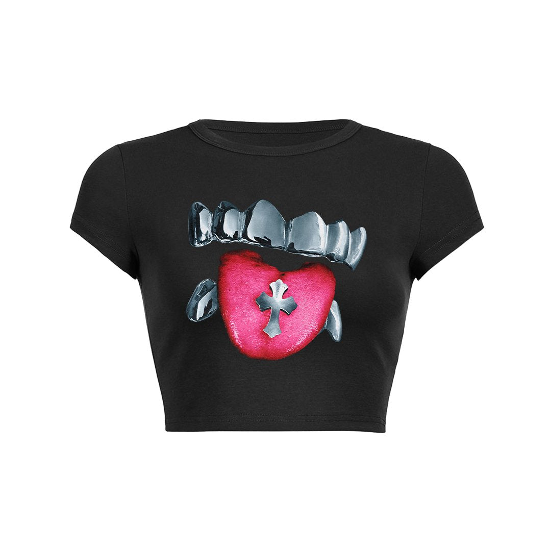 Cross Tongue Crop Top Baby Tee – MUDSWEET