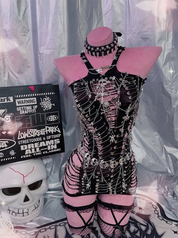 Skull metal chain hollow out top – MUDSWEET