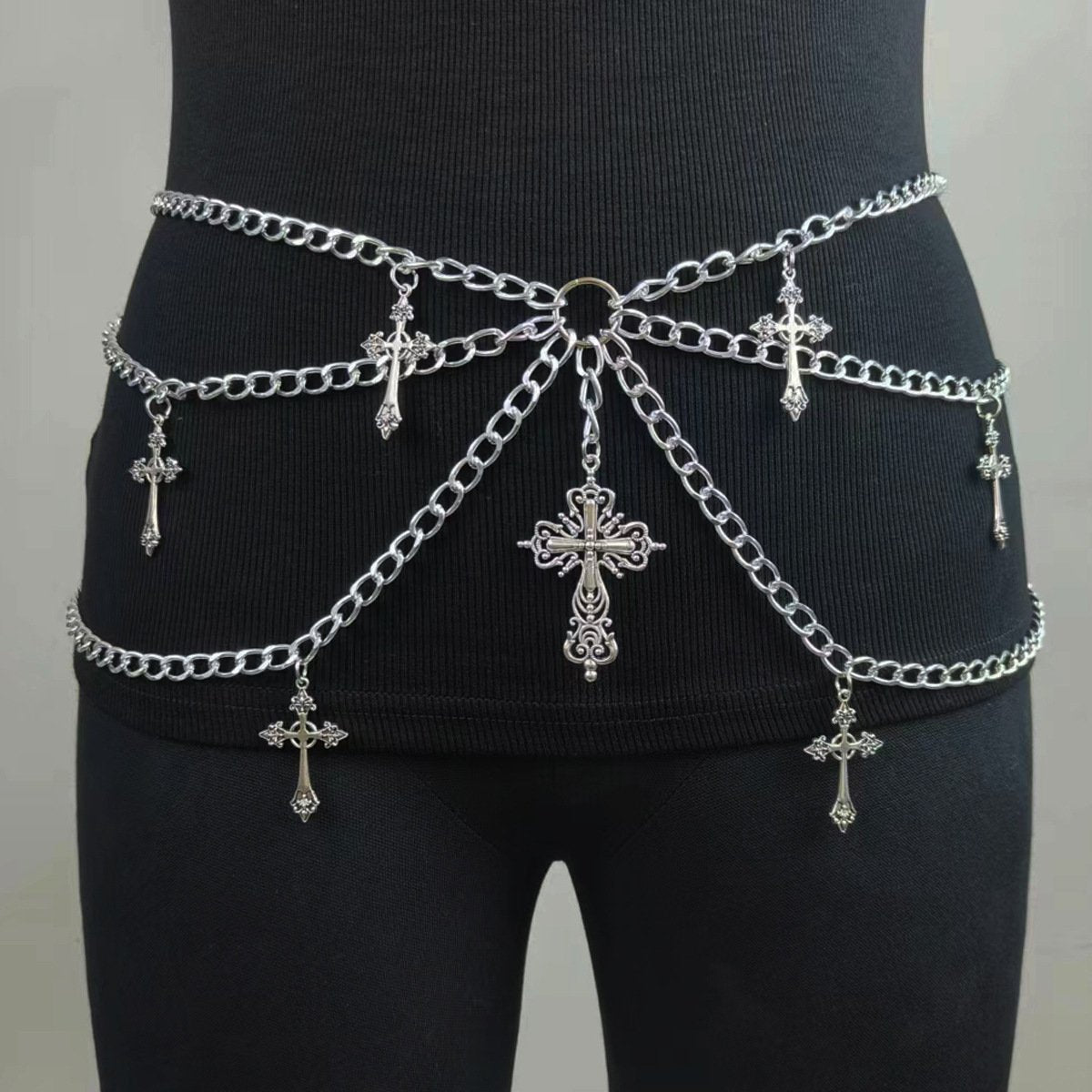 Metal chain cross decor o ring waist chain – MUDSWEET