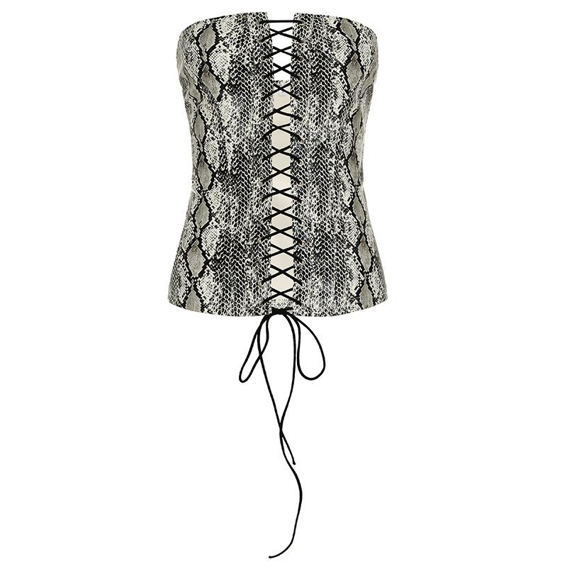 Snakeskin print corset lace up tube top – MUDSWEET