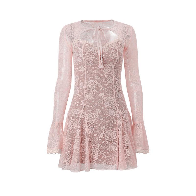 Long flared sleeve lace shrug cami mini dress – MUDSWEET