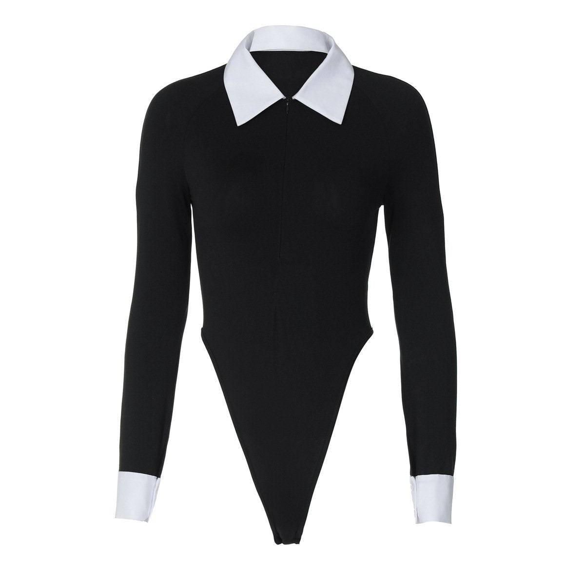 Turnover collar long sleeve zip-up button bodysuit – MUDSWEET