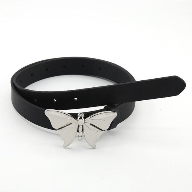 Silver butterfly PU leather adjustable belt – MUDSWEET