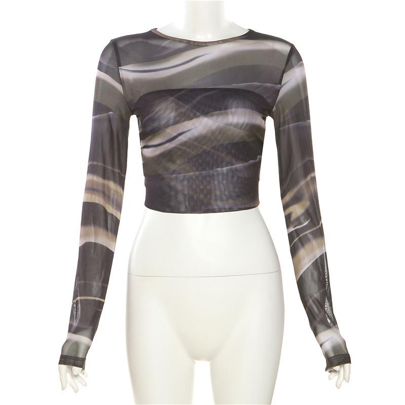 Long sleeve crewneck mesh backless crop top – MUDSWEET