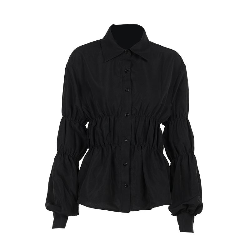 Turnover collar long puff sleeve button top – MUDSWEET