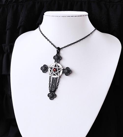 Pendant punk crucifix pentagram necklace – MUDSWEET